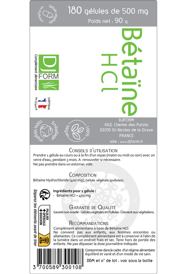 Bétaïne HCl : Confort digestif | Djform